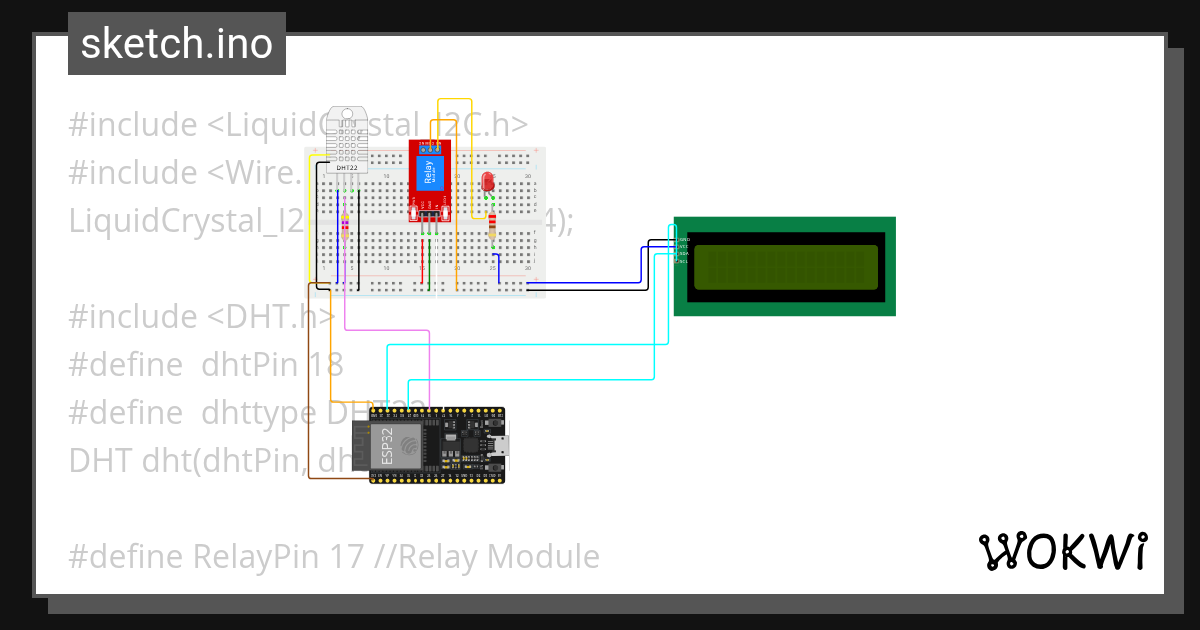 M-DHT-lcd1602-LED - Wokwi ESP32, STM32, Arduino Simulator