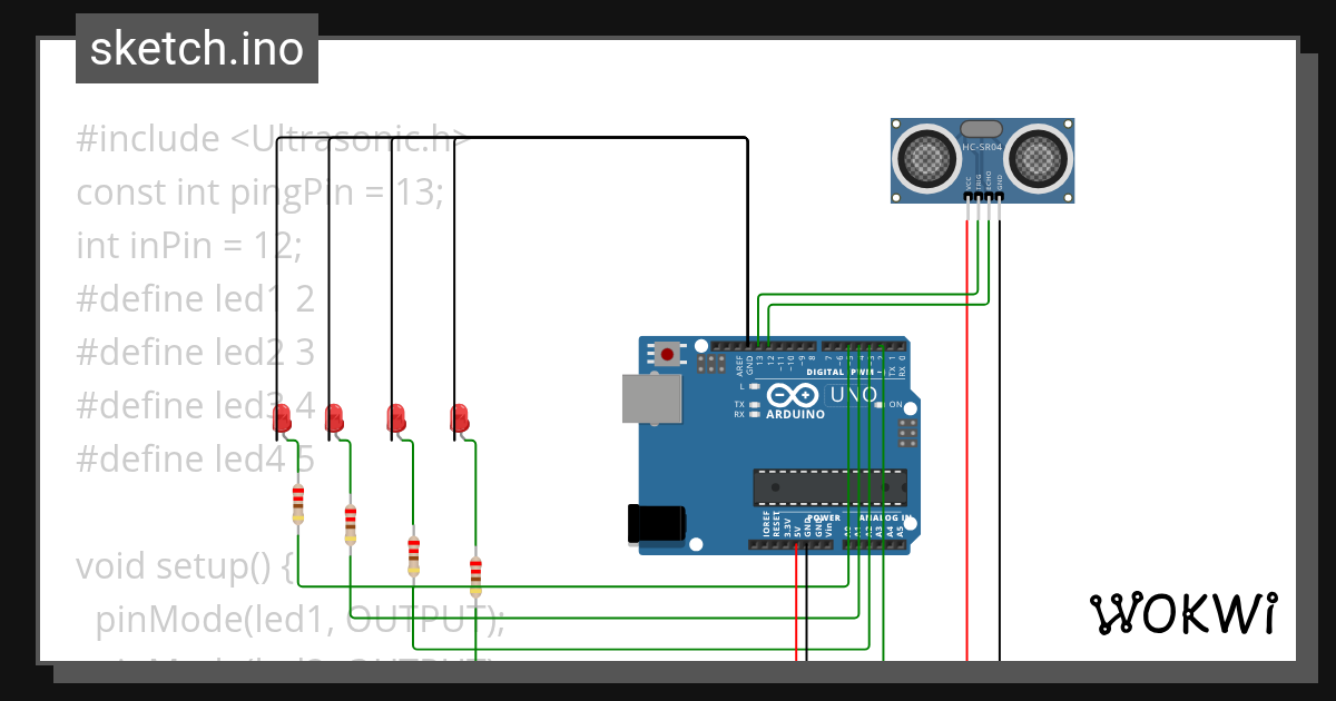 LED Ultrasonic - Wokwi ESP32, STM32, Arduino Simulator
