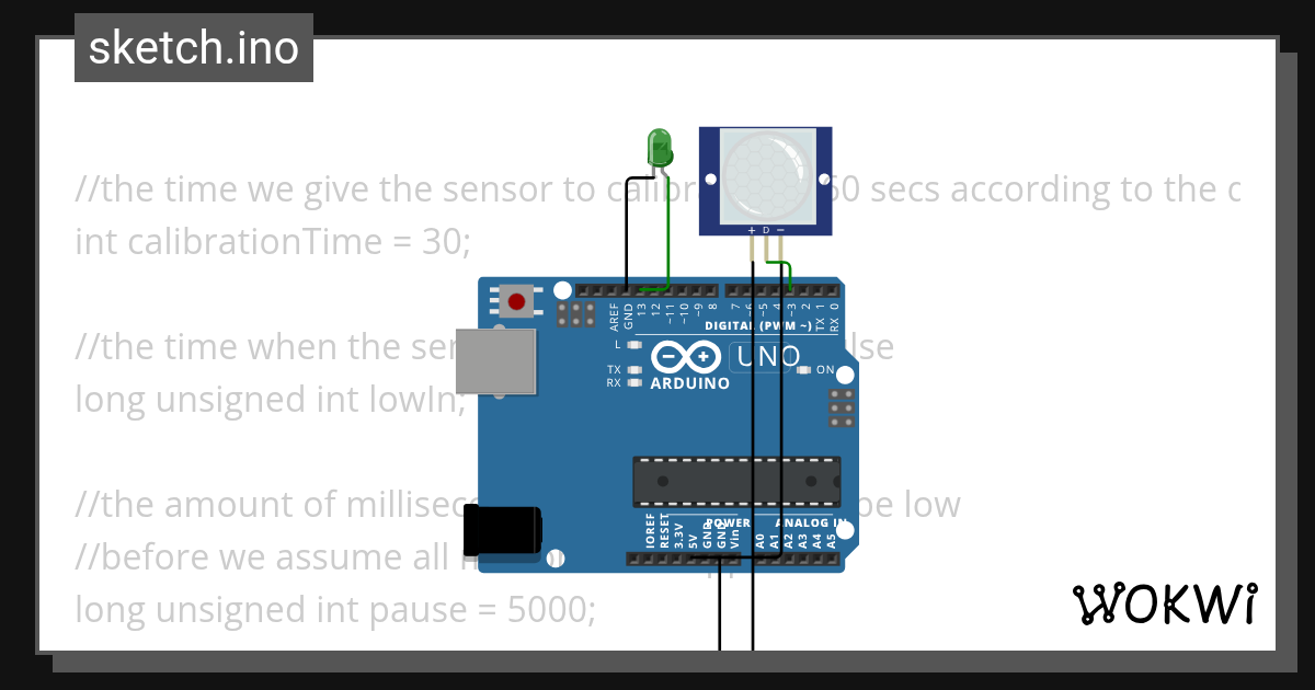 Motion sensor led - Wokwi ESP32, STM32, Arduino Simulator