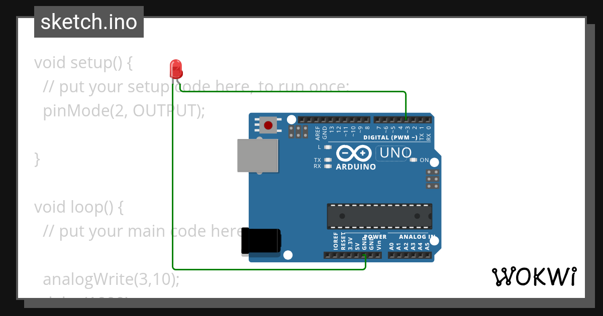 Interfacing An Led With Ardino Uno Using Pwm Wokwi Esp32 Stm32 Arduino Simulator