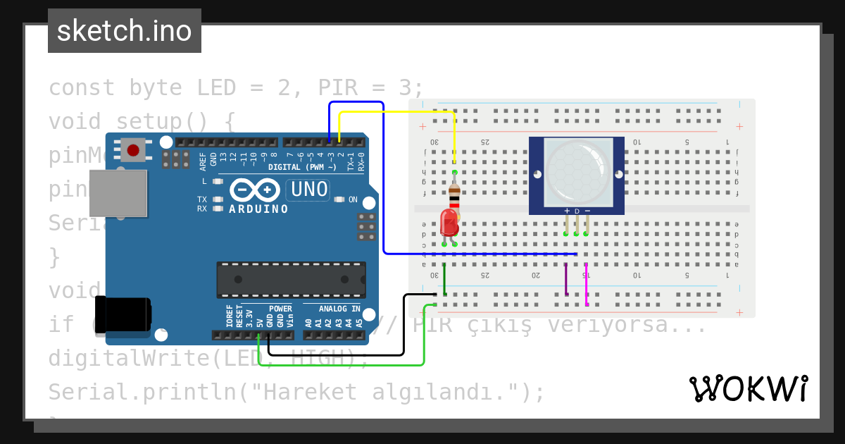 Hareket SensÖrÜ Wokwi Esp32 Stm32 Arduino Simulator 