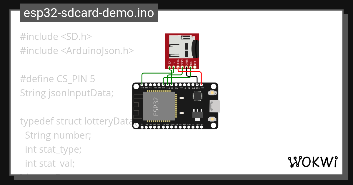 esp32 SD JsonDecoder - Wokwi ESP32, STM32, Arduino Simulator