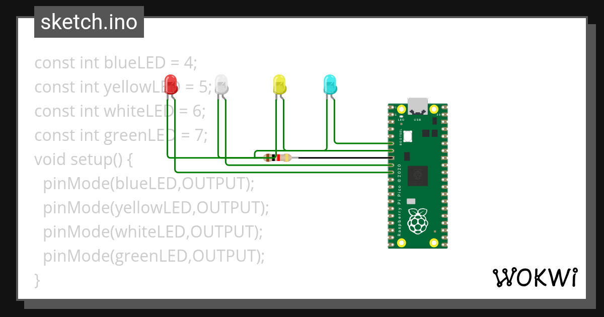 4 led blinking - Wokwi ESP32, STM32, Arduino Simulator
