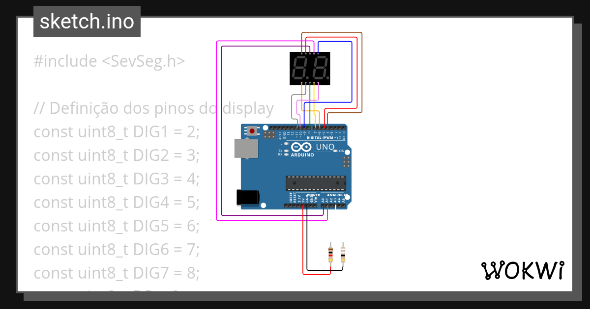 Ohmimetro Dual 7 Segment - Wokwi ESP32, STM32, Arduino Simulator