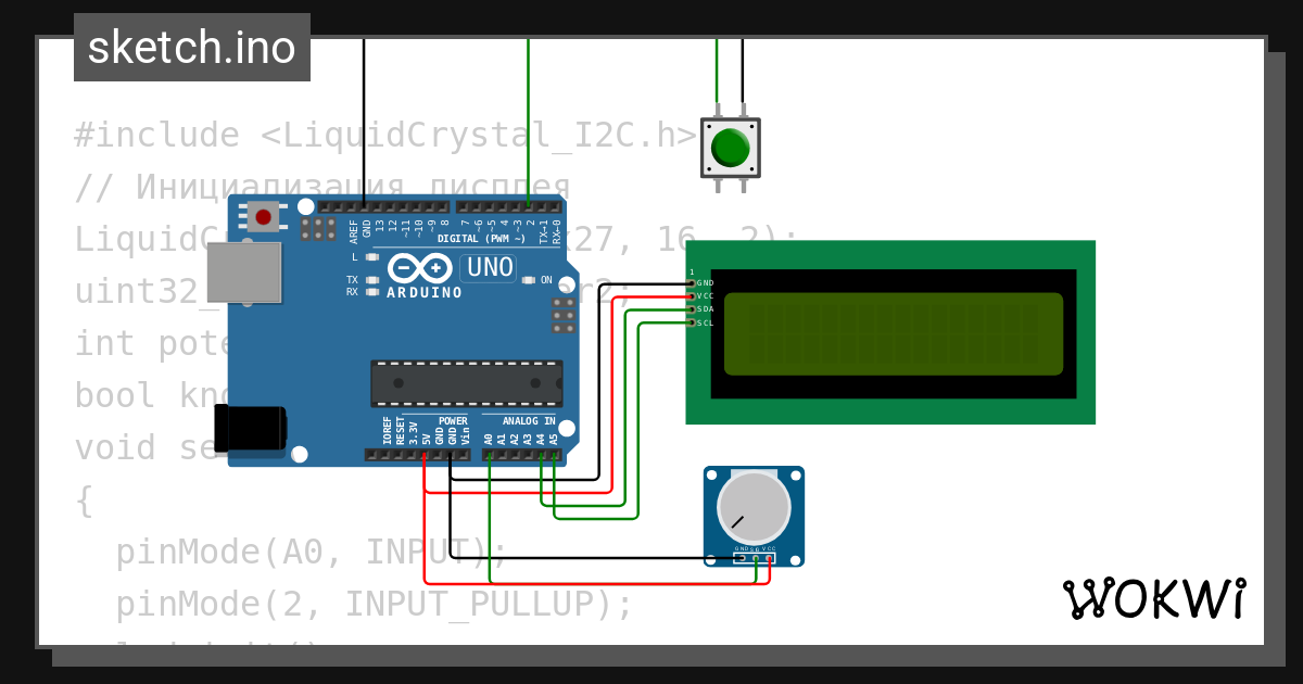Lcd1602 потенциометр кнопка Wokwi Esp32 Stm32 Arduino Simulator 5116
