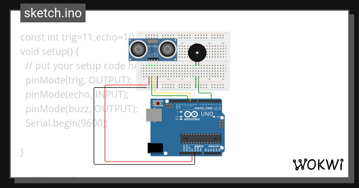 Ultrasonido y Buzzer - Wokwi ESP32, STM32, Arduino Simulator
