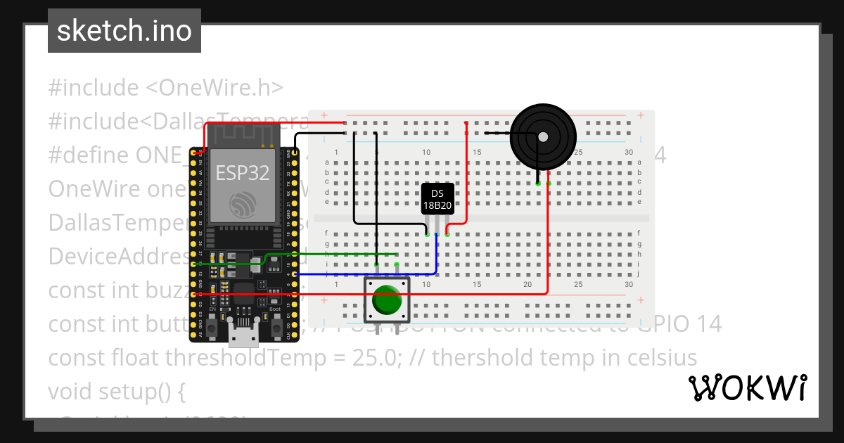 esp32 with temp and buzzer - Wokwi ESP32, STM32, Arduino Simulator