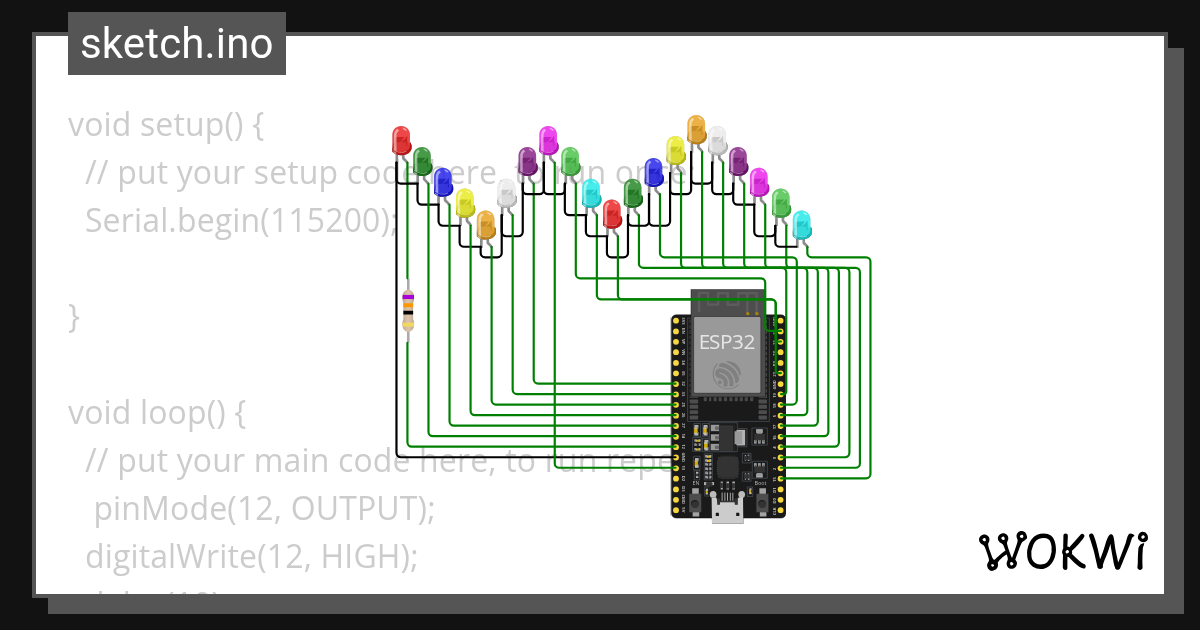 LED RUNNING a. LEFT TO RIGHT JOB 3 - Wokwi ESP32, STM32, Arduino Simulator