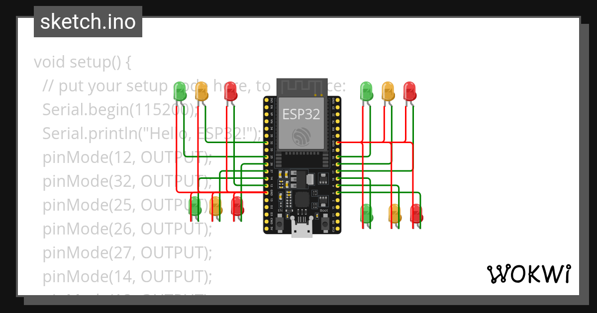 Traffic signal - Wokwi ESP32, STM32, Arduino Simulator