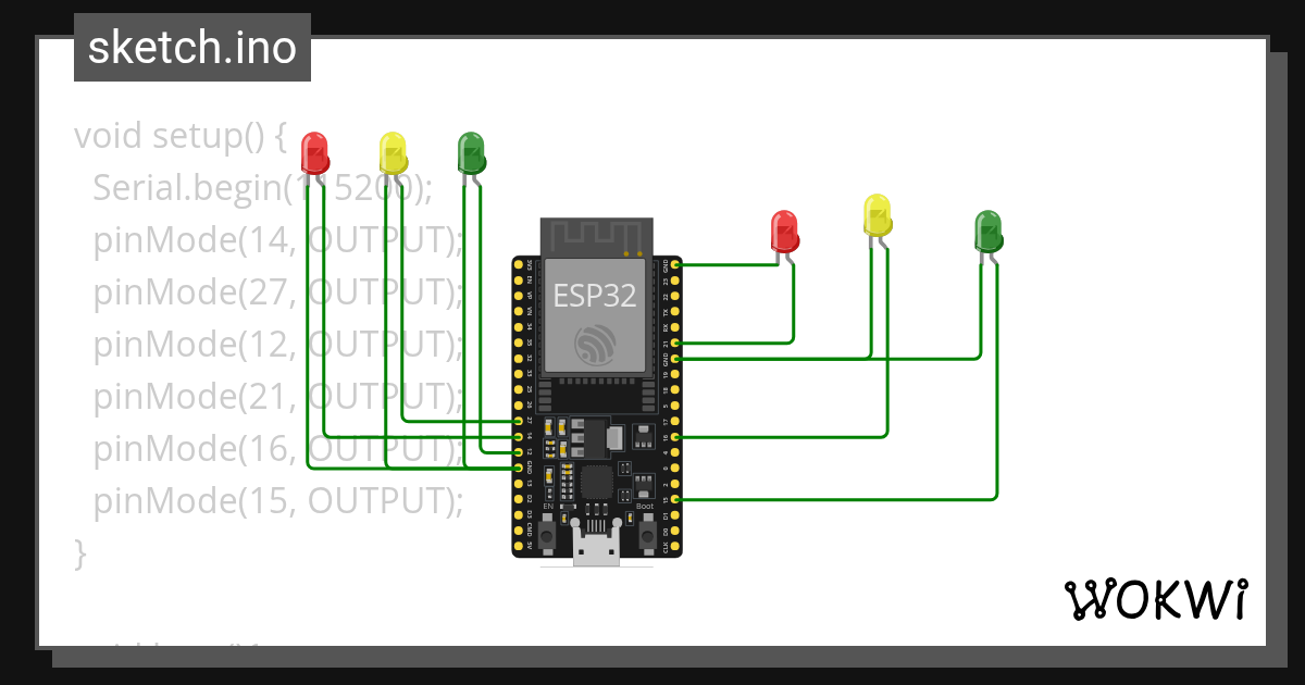 Traffic light -1 - Wokwi ESP32, STM32, Arduino Simulator