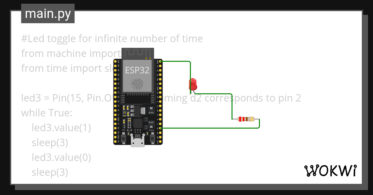 uPyhton_LED_infinite_blink - Wokwi ESP32, STM32, Arduino Simulator