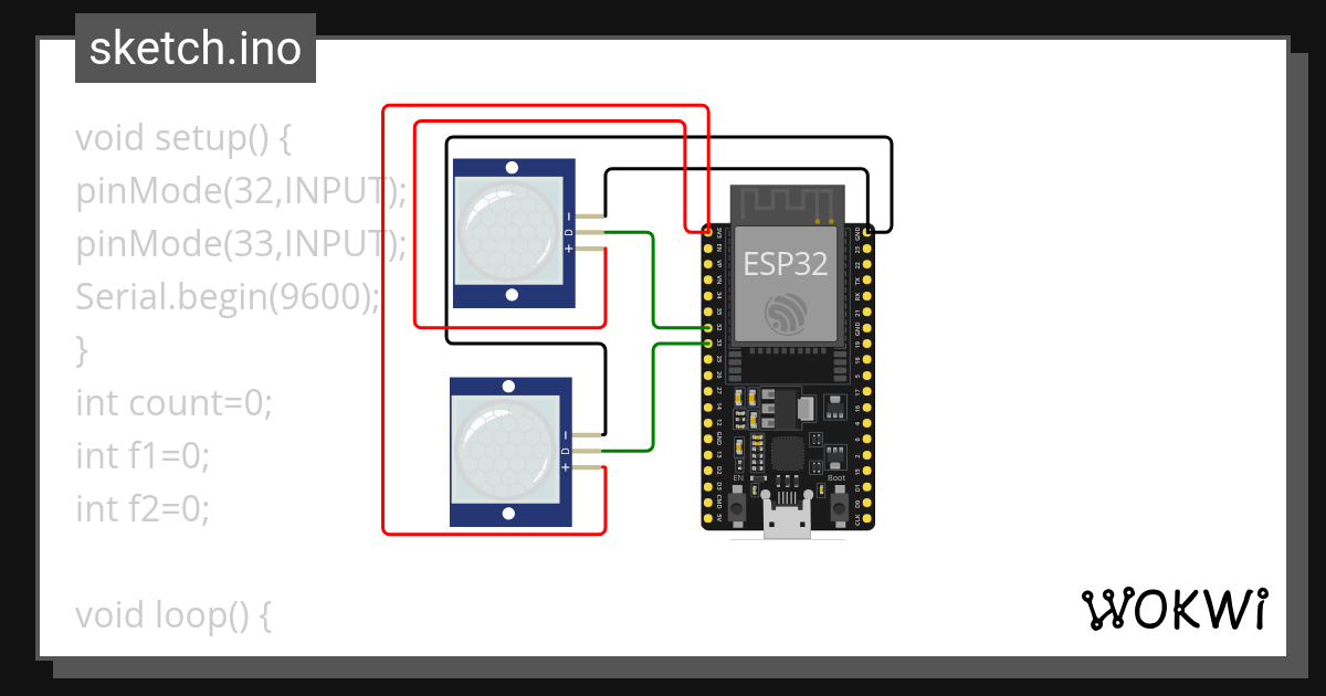 Two ir sensors entry exit - Wokwi ESP32, STM32, Arduino Simulator