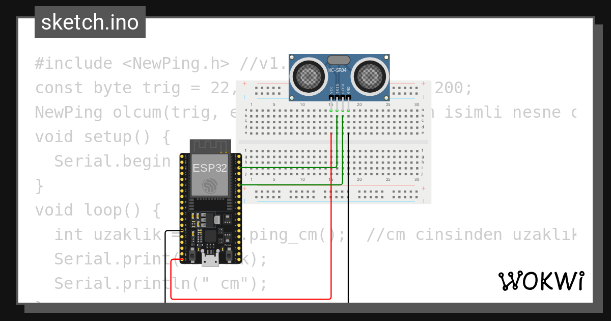 Ultra Sonik Sensor Uyg Wokwi Esp32 Stm32 Arduino Simulator 3090