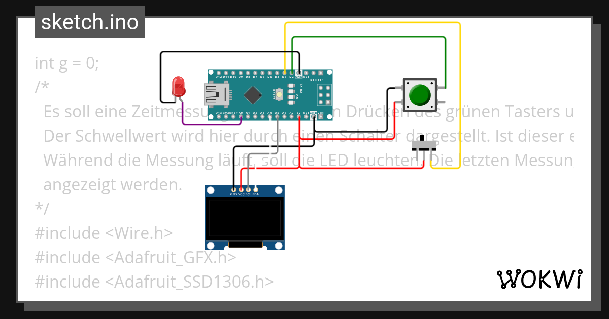 Zeitmessung mit Schaltern und Anzeige Copy (2) - Wokwi ESP32, STM32, Arduino Simulator