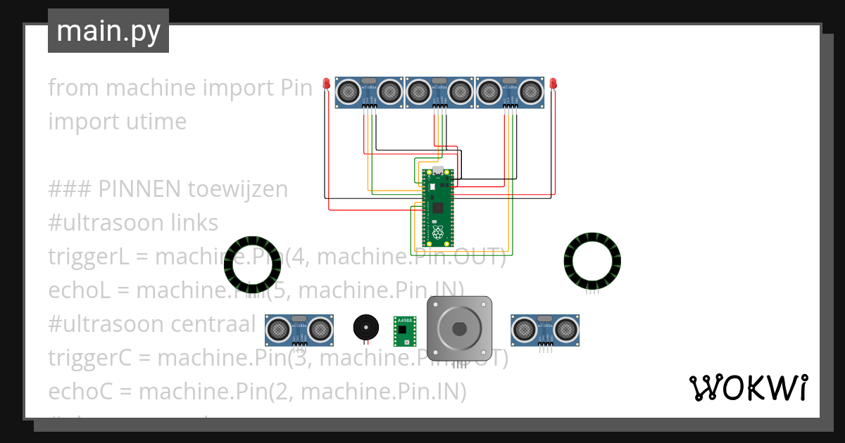 4WET // 3 ultra + aanwijzers PICO Python - Wokwi ESP32, STM32, Arduino ...