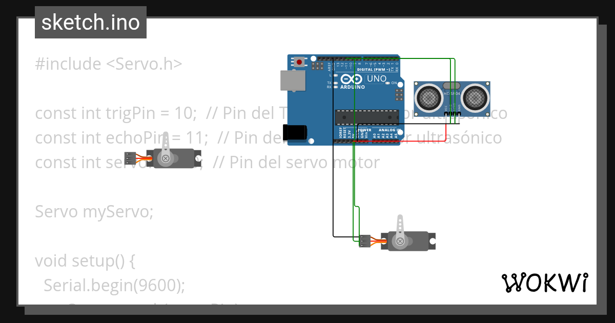 SERVO + SENSOR + ARDUINO UNO - Wokwi ESP32, STM32, Arduino Simulator