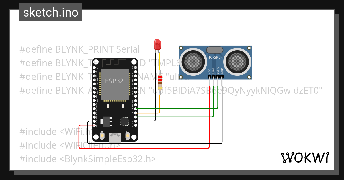 Blynk Ultrasonic - Wokwi ESP32, STM32, Arduino Simulator