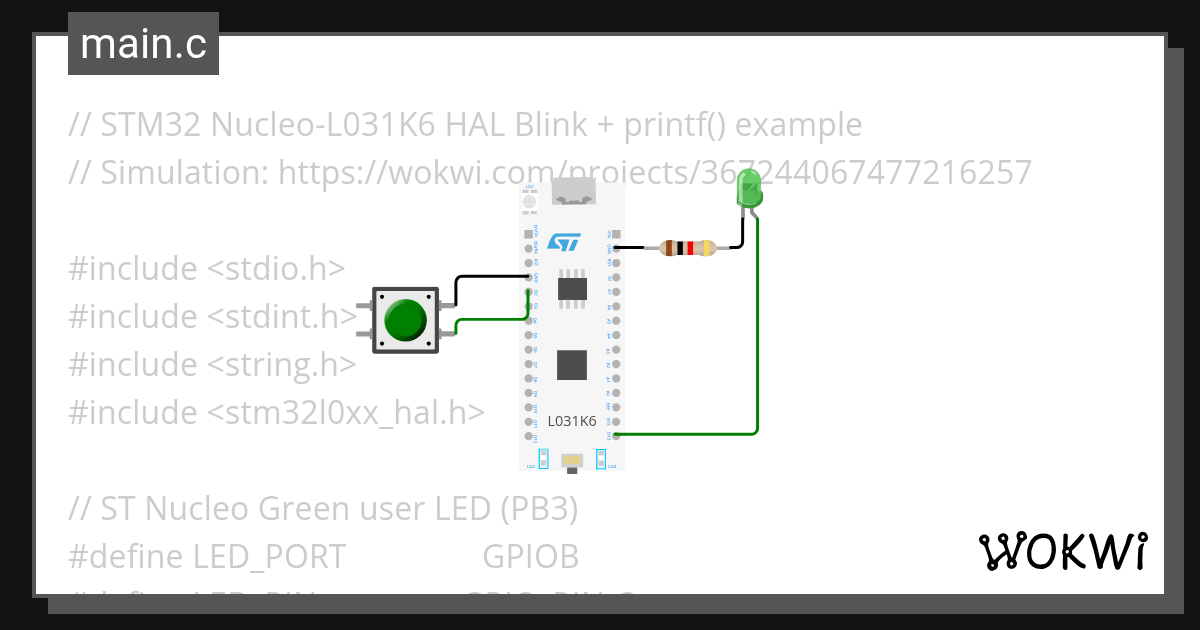ST Nucleo L031 - HAL Copy with Button - Wokwi ESP32, STM32, Arduino Simulator