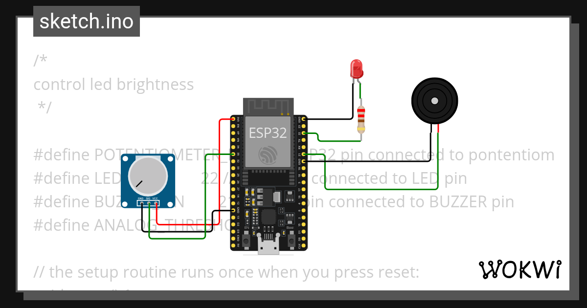 COMBINE LED AND BUZZER - Wokwi ESP32, STM32, Arduino Simulator