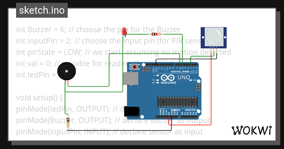 PIR Alarm system using Arduino Copy - Wokwi ESP32, STM32, Arduino Simulator