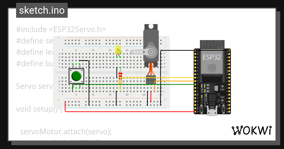 9- ESP32-Button - Servo Motor - Wokwi ESP32, STM32, Arduino Simulator