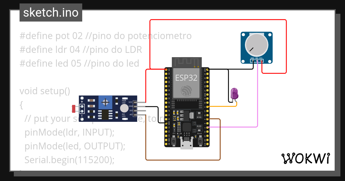 LDR sensor - Wokwi ESP32, STM32, Arduino Simulator