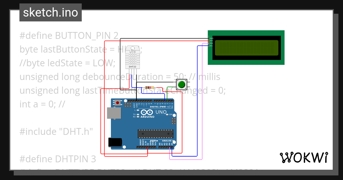 AG1-Test 10% push show data from dht22 in lcd 16x2 i2c - Wokwi ESP32 ...