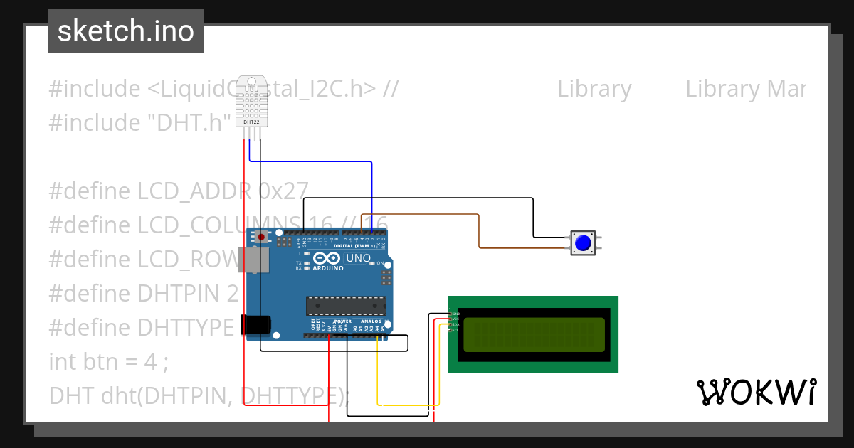 LCD 16x2 DHT22 and button Copy - Wokwi ESP32, STM32, Arduino Simulator