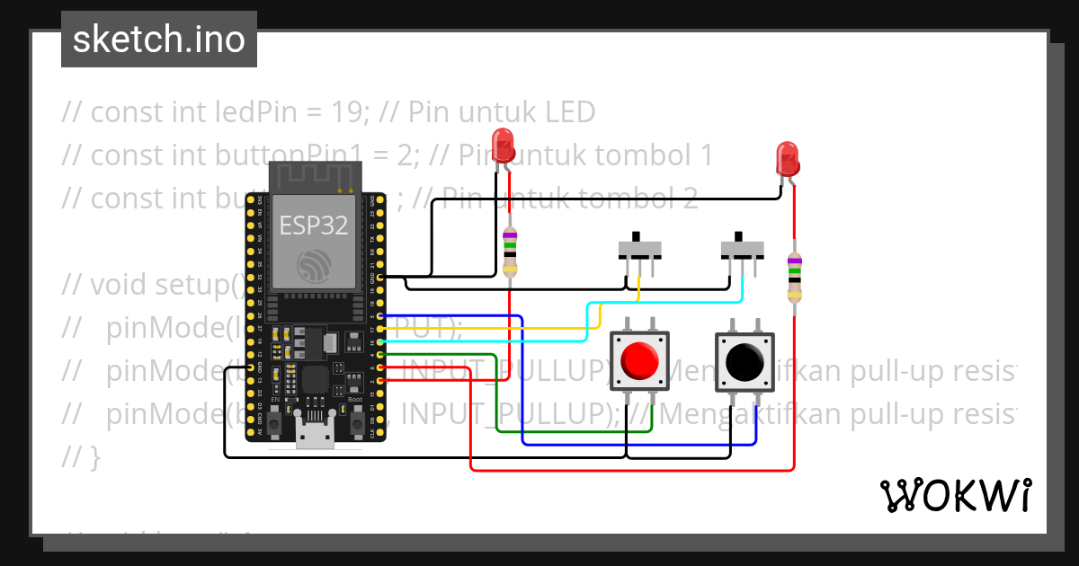 1 led 2 button Copy - Wokwi ESP32, STM32, Arduino Simulator