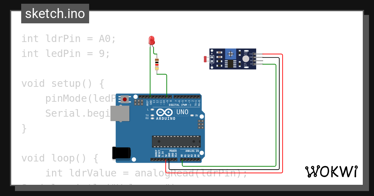 Irfanmembaca Nilai Analog Sensor Ldr Untuk Menyalakan Led Wokwi Esp32 Stm32 Arduino Simulator 9799