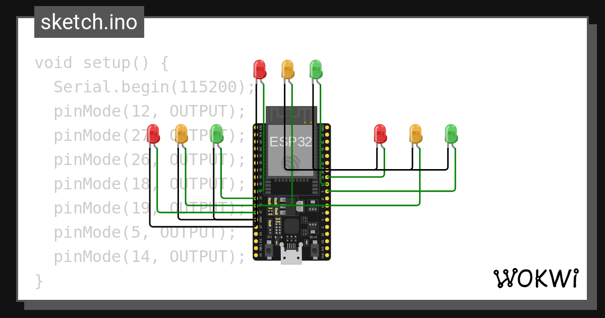 3 Way Traffic System Wokwi Esp32 Stm32 Arduino Simulator 9493