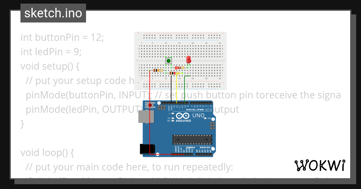 5.1 Control LED with Push Button Switch - Wokwi ESP32, STM32, Arduino Simulator