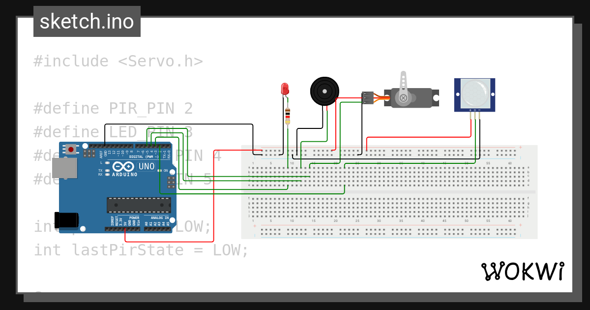 Modifikasi Rangkaian Arduino Sensor Pir Led Buzzer Servo Wokwi Esp32 Stm32 Arduino
