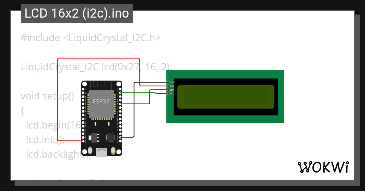LCD 16x2 Juggriss - Wokwi ESP32, STM32, Arduino Simulator
