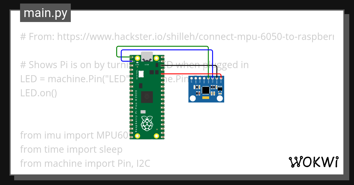 Pico with GY-521 IMU Copy - Wokwi ESP32, STM32, Arduino Simulator