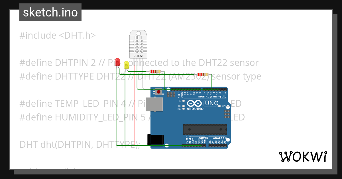 uno DHT22 sensor - Wokwi ESP32, STM32, Arduino Simulator