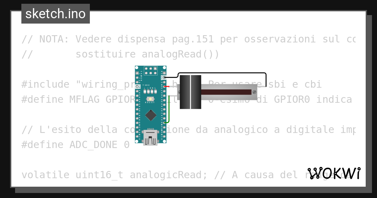 7 Pag149dispensaletturasegnaleanalogiconolibrerie Potenziometro Wokwi Esp32 Stm32 Arduino