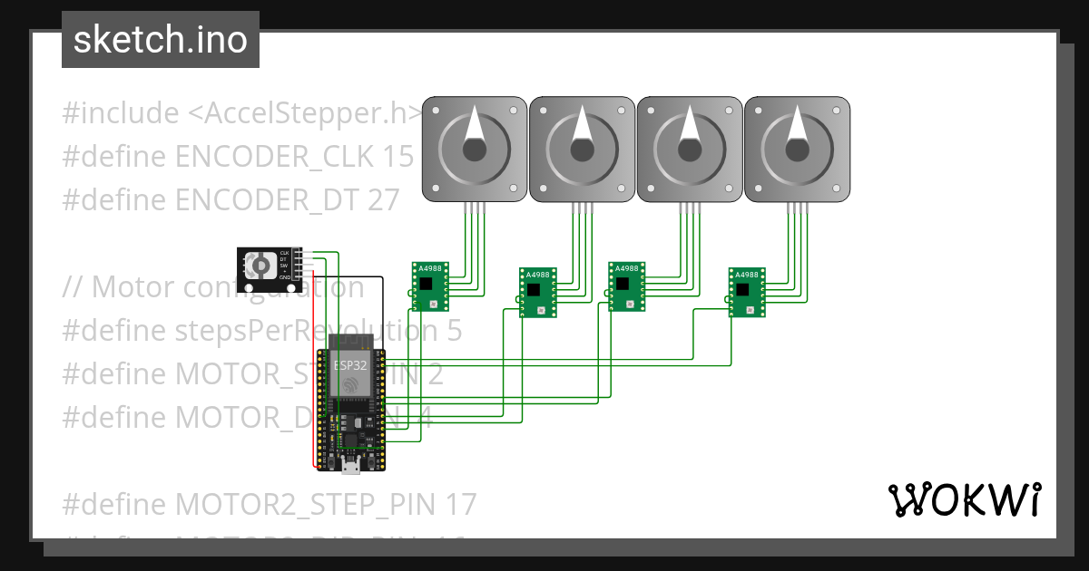 4revolution Stepper motor a4988 with rotary encoder with esp32 Copy 5) robot arms legs - Wokwi ...
