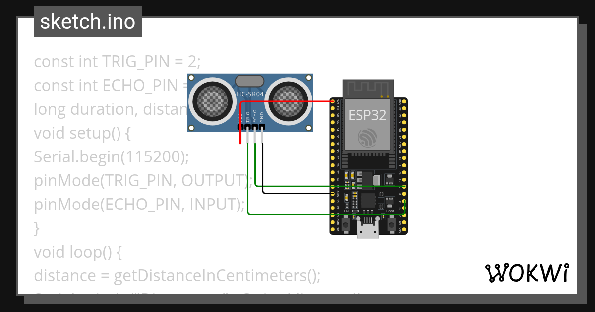 ULTRASONIC reading - Wokwi ESP32, STM32, Arduino Simulator