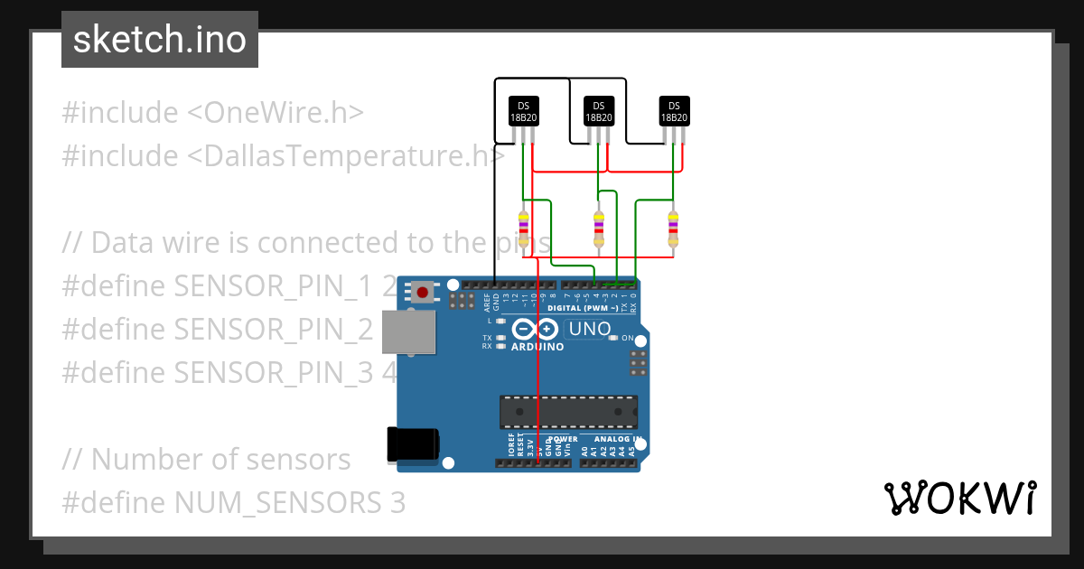 DS18B20 several pin - Wokwi ESP32, STM32, Arduino Simulator