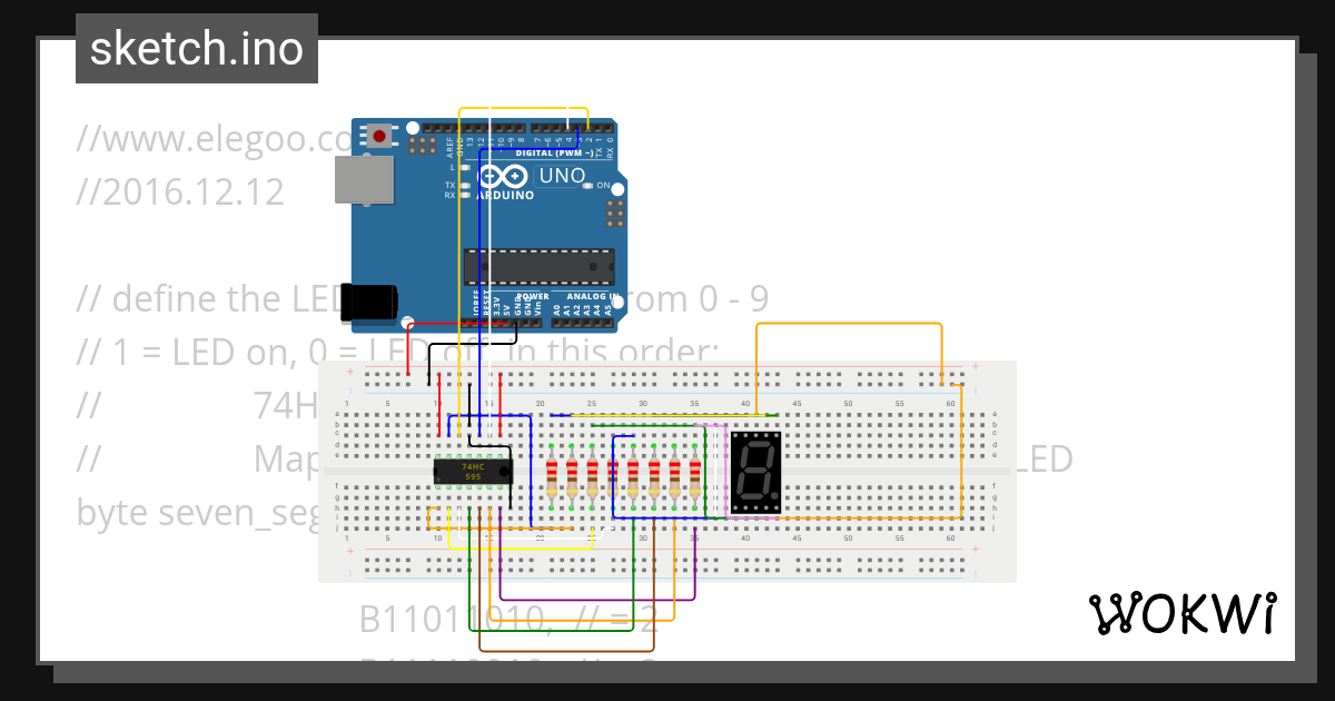 ×-Lesson27 74HC595と7セグメント表示 - Wokwi ESP32, STM32, Arduino Simulator
