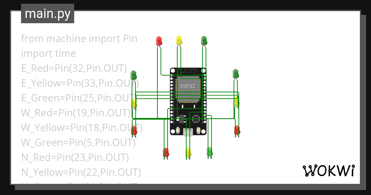 traffic light 4 way Copy - Wokwi ESP32, STM32, Arduino Simulator