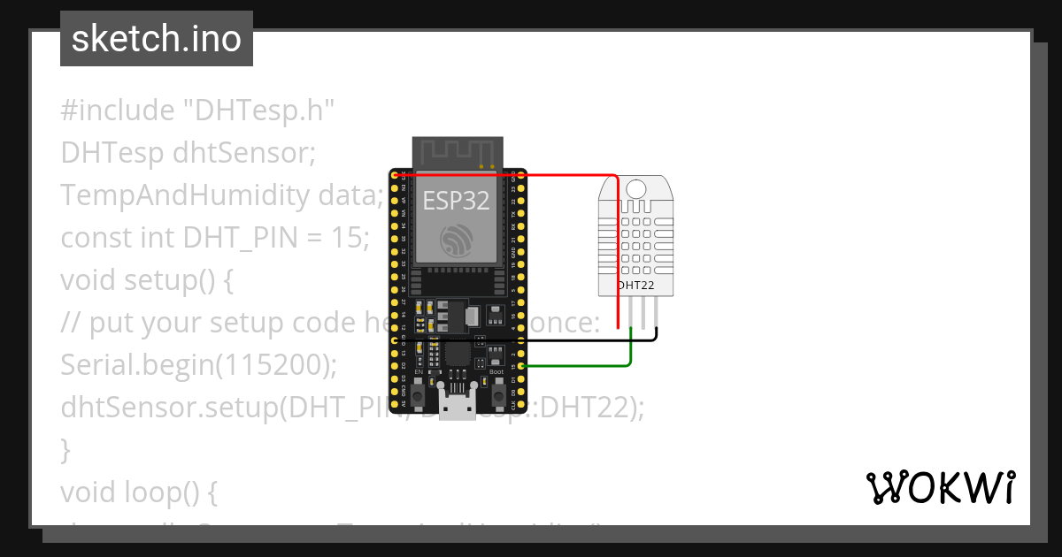 DHT-22 sensor - Wokwi ESP32, STM32, Arduino Simulator