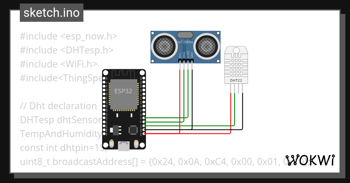 Dht And Ultrasonic Sensor Espnow Test Wokwi Esp32 Stm32 Arduino Simulator 