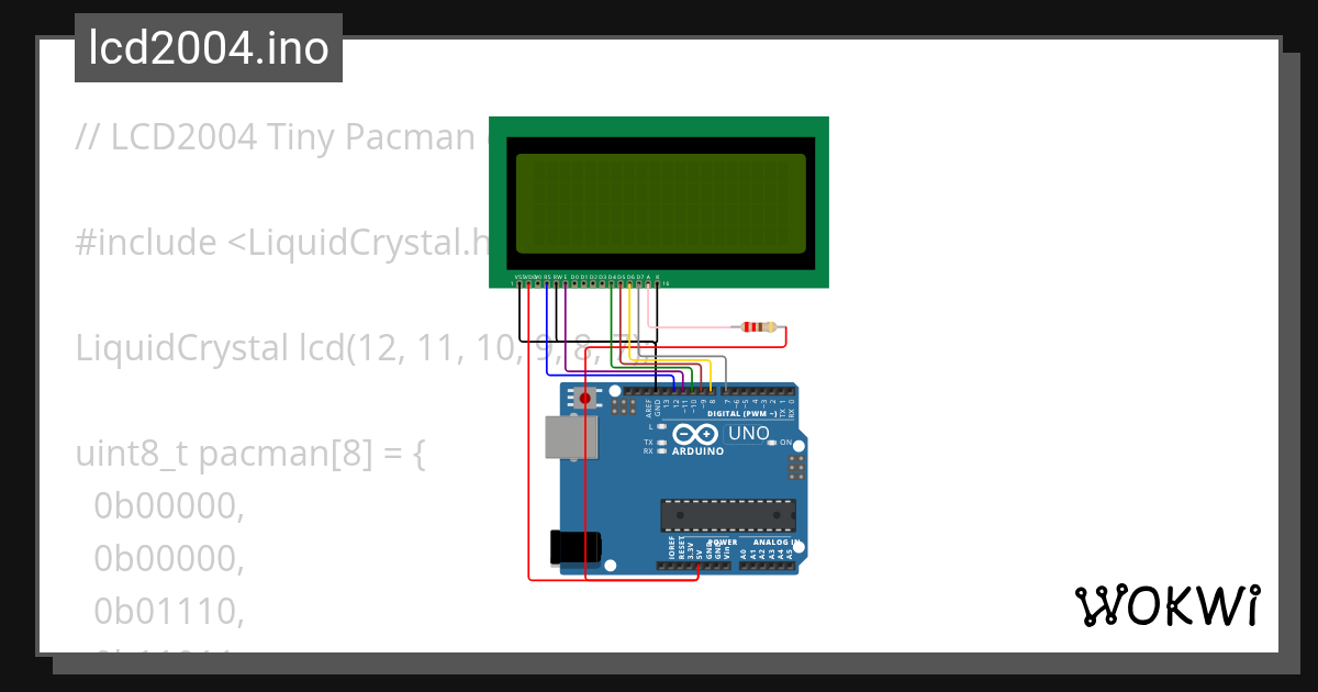 lcd2004.ino Copy podlaczenie ekranu - Wokwi ESP32, STM32, Arduino Simulator