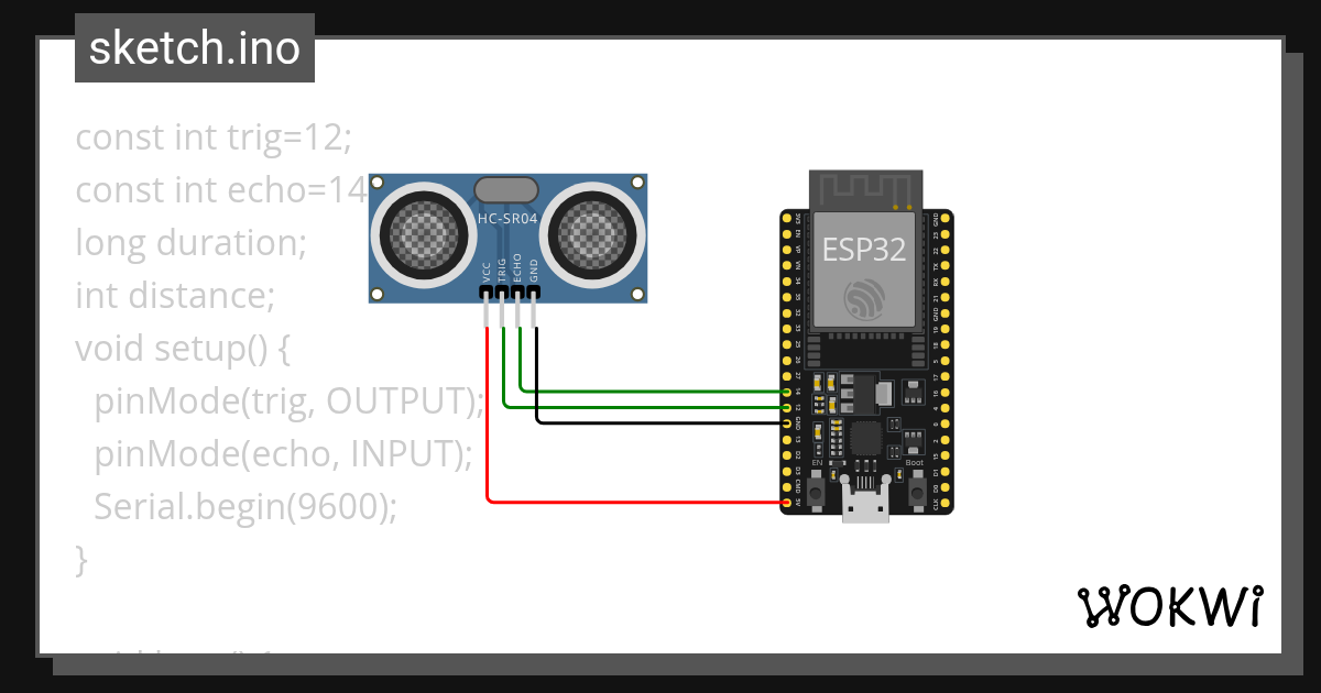 Ultrasonic sensor - Wokwi ESP32, STM32, Arduino Simulator