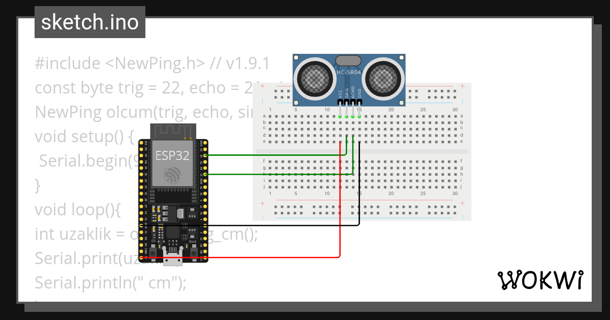 Ultro Sonik Sensor Uygulaması Wokwi Esp32 Stm32 Arduino Simulator 7620