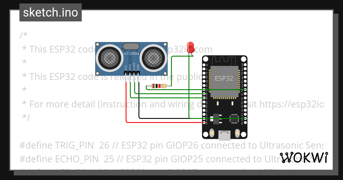 Ultrasonic sensor - Wokwi ESP32, STM32, Arduino Simulator