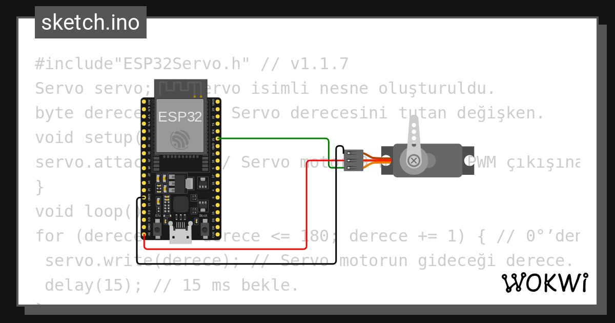 Servo Motor Uygulaması Wokwi Esp32 Stm32 Arduino Simulator