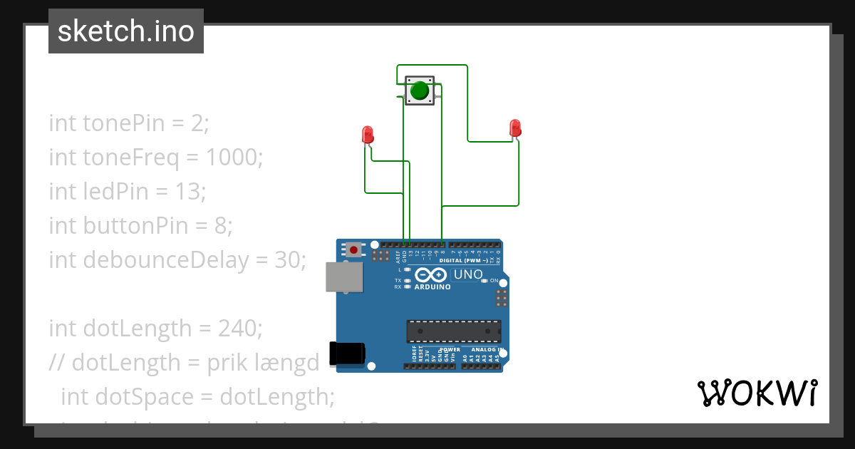 Morse 2 virker - Wokwi ESP32, STM32, Arduino Simulator